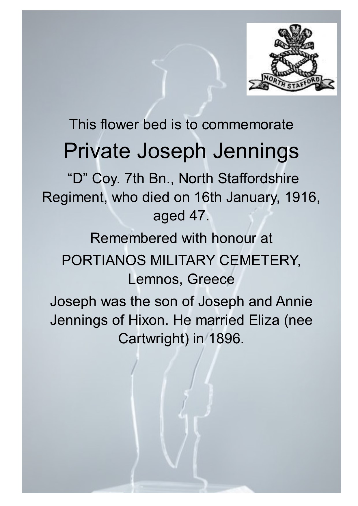 Memorial Flowerbeds: Private Joseph Jennings – Hixon Parish Council